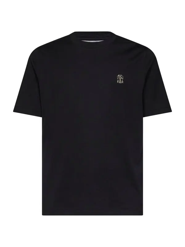 Brunello Cucinelli Black Cotton Jersey Logo Crewneck T-shirt - Multicolor