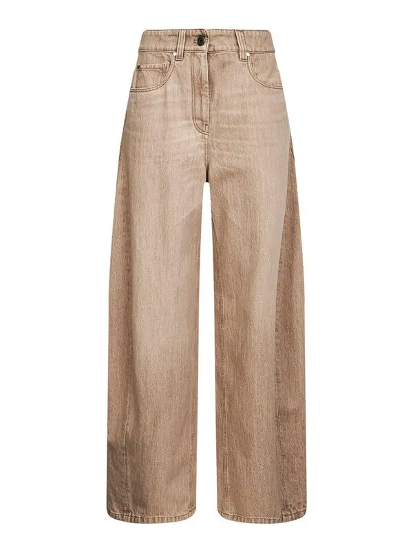 Brunello Cucinelli Beige Authentic Denim Wide Jeans With Monili - Multicolor