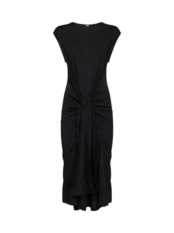 TOTEME Black Jersey Tie-waist Midi Dress - Multicolor