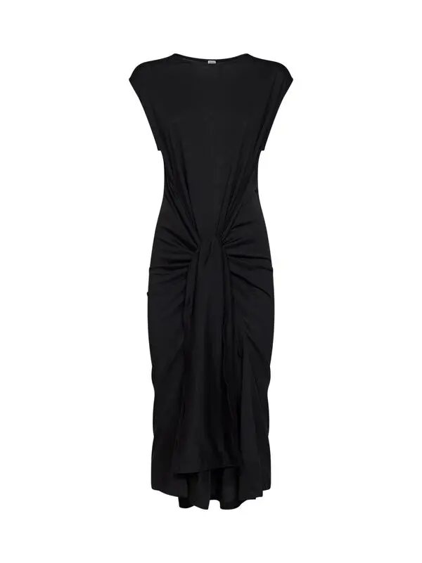 TOTEME Black Jersey Tie-waist Midi Dress - Multicolor