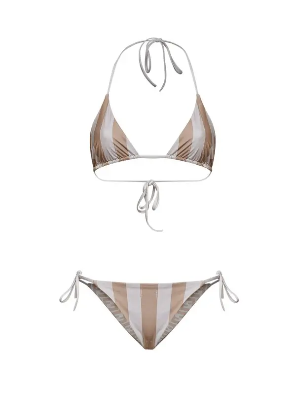 Fendi Beige Pequin And Ff Lycra Reversible Bikini - Multicolor