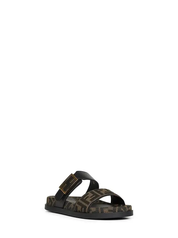 Fendi Ff Fabric And Leather Slide Sandals - Multicolor