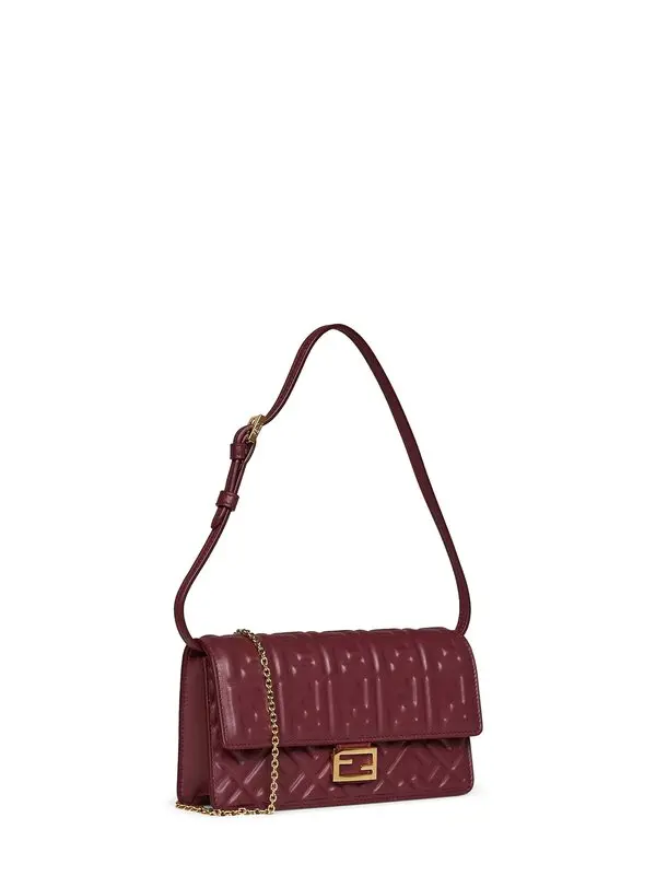 Fendi Burgundy Embossed Ff Nappa Leather Wallet On Chain Baguette Minibag