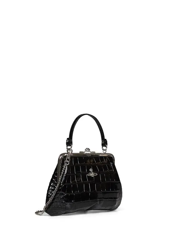VIVIENNE WESTWOOD Black Crocodile-embossed Leather Handbag With Orb Motif