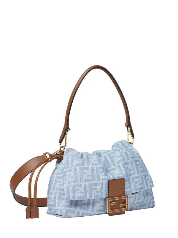 Fendi Light Blue Ff Denim Baguette Mamma Bag