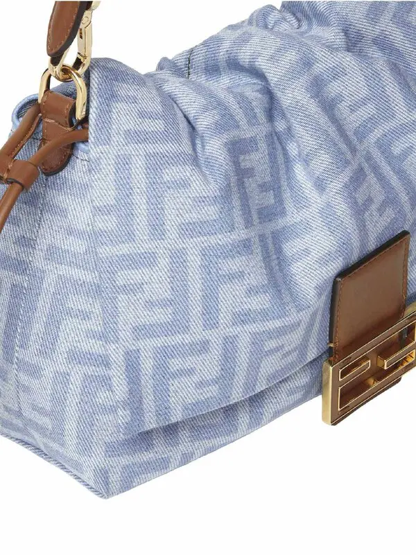 Fendi Light Blue Ff Denim Baguette Mamma Bag