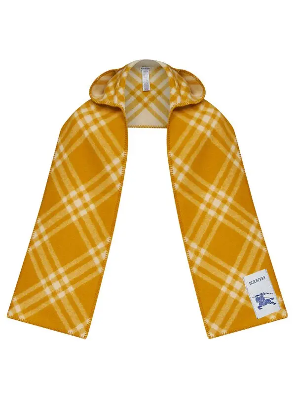 Burberry Pear Yellow Check Wool Hooded Scarf - Multicolor