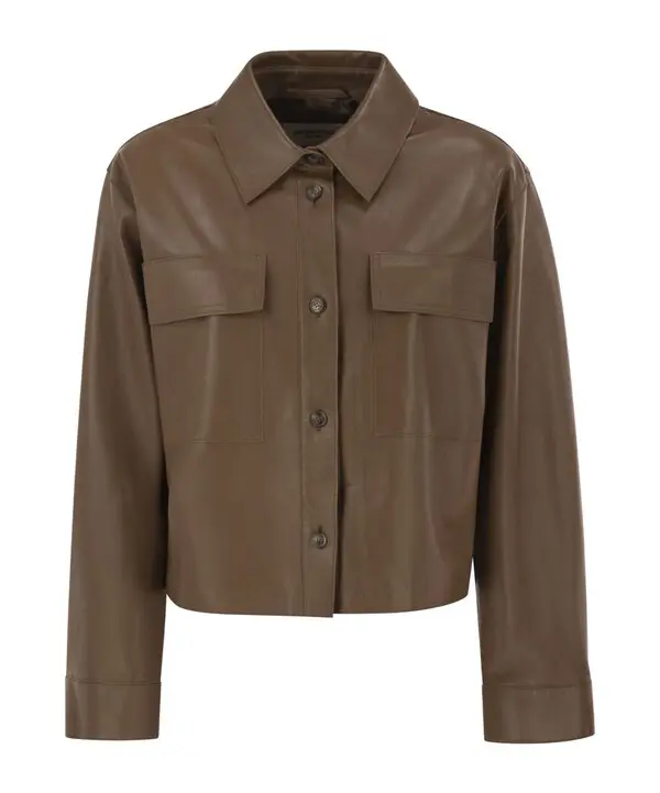 Max Mara Cropped Leather Jacket - Brown