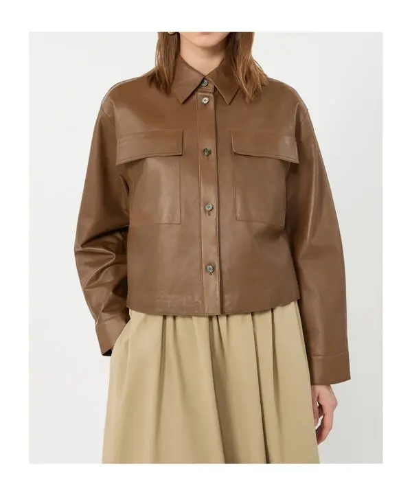 Max Mara Cropped Leather Jacket - Brown