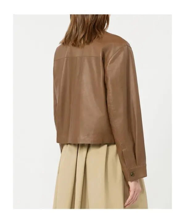 Max Mara Cropped Leather Jacket - Brown