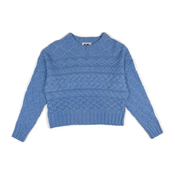 GIGI KNITWEAR Cable Cotton Crewneck Sweater - Blue