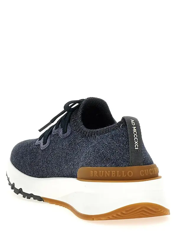 Brunello Cucinelli Knitted Lace-up Sneakers - Blue