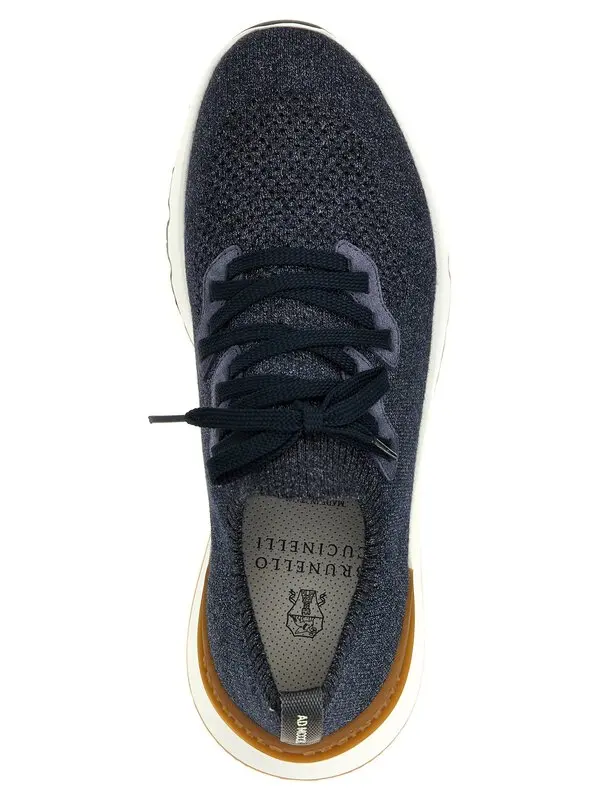 Brunello Cucinelli Knitted Lace-up Sneakers - Blue