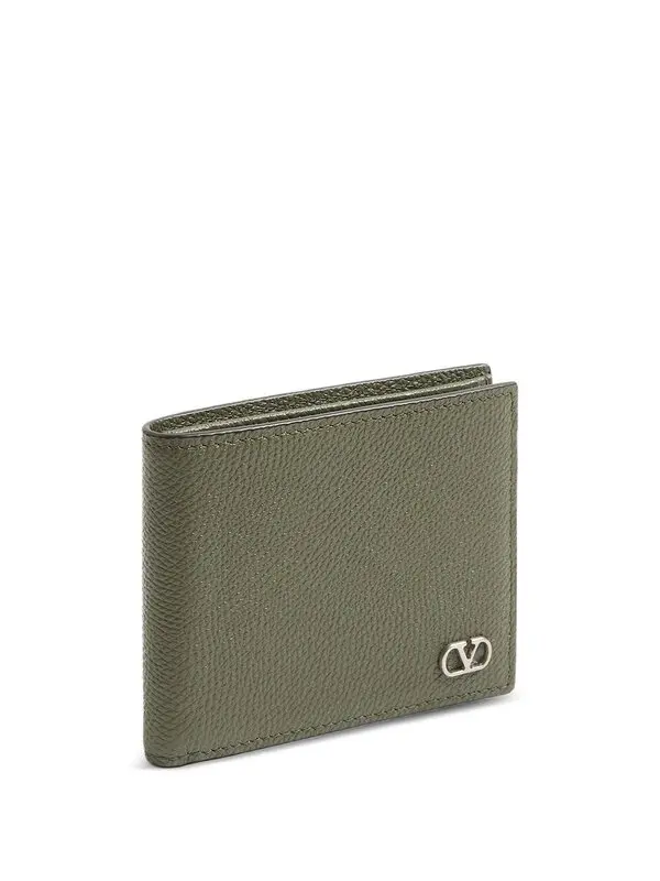 Valentino Garavani Vlogo Signature Grainy Calfskin Bi-fold Wallet - Gray