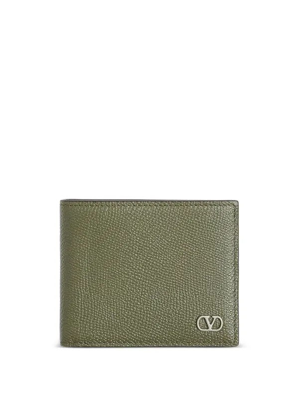 Valentino Garavani Vlogo Signature Grainy Calfskin Bi-fold Wallet - Gray