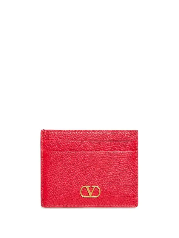 Valentino Garavani Vlogo Signature Grainy Leather Card Holder - Red