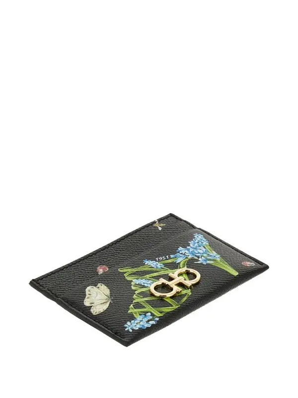 FERRAGAMO Gancini Card Holder With Floral Print - Black