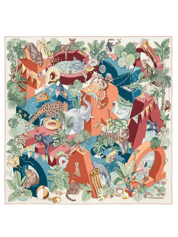 FERRAGAMO Jungle Party Print Silk Scarf - Multicolor