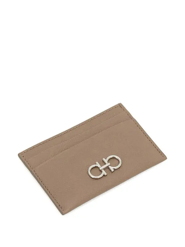 FERRAGAMO Gancini Grained Leather Card Holder - Gray