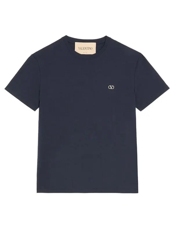 Valentino Garavani Cotton T-shirt With Vlogo Embroidery - Blue