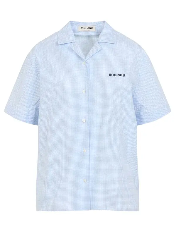 Miu Miu Gingham Check Embroidered Logo Shirt - Blue