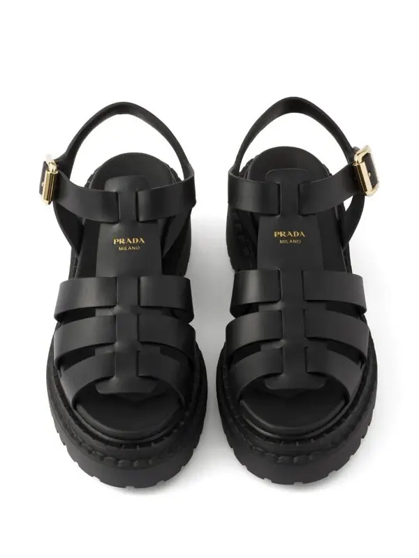 Prada Leather Fisherman Flatform Sandals - Black