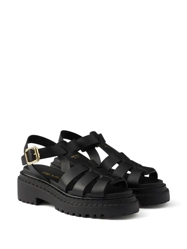 Prada Leather Fisherman Flatform Sandals - Black