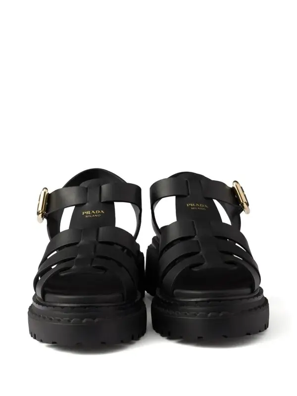 Prada Leather Fisherman Flatform Sandals - Black