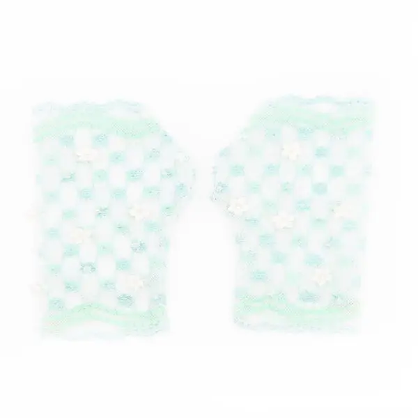 ADIBA Handmade Pastel Floral Lace Gloves With Crystal Embellishments - Blue