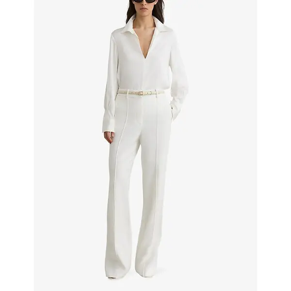 REISS Open-collar Stretch Silk-blend Blouse