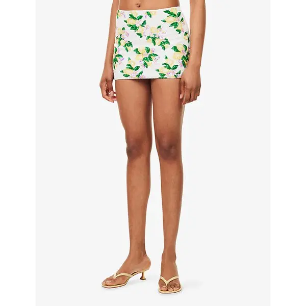 OCEANUS Lemon Beaded Woven Mini Skirt