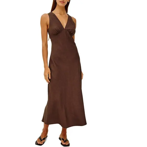 Rails Avianna Plunge Neck Linen Dress - Espresso