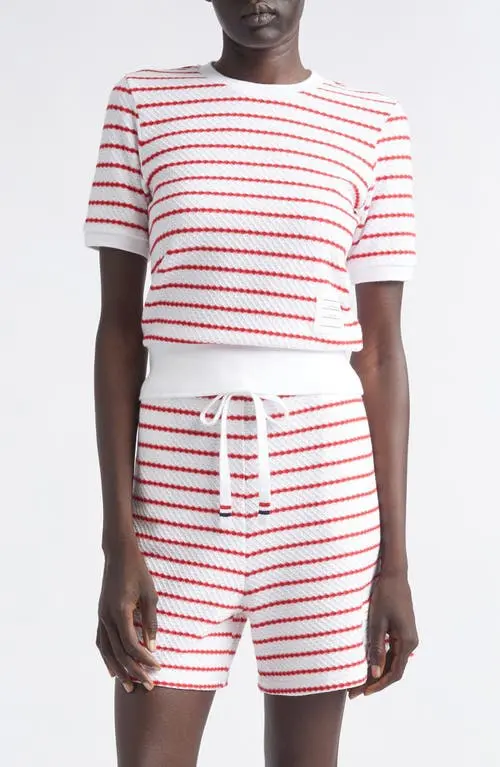 Thom Browne Stripe Cotton Honeycomb Jacquard T-shirt - White/red