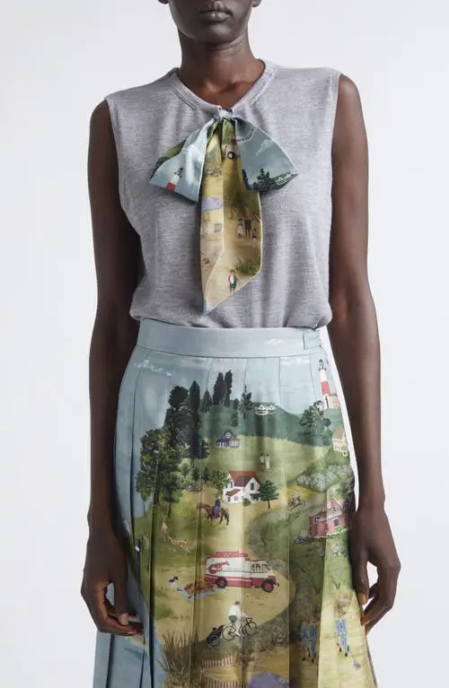 Thom Browne Nantucket Scenic Silk Tie Cashmere & Silk Blend Sweater Vest - Light Grey