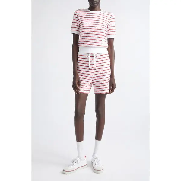 Thom Browne Stripe Cotton Honeycomb Jacquard Shorts