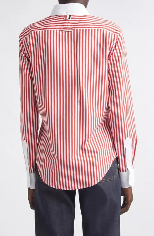 Thom Browne Embroidered Lobster Stripe Cotton Poplin Button-down Shirt - Red