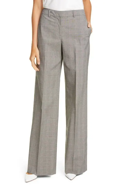 Lafayette 148 New York Dalton Wide Leg Plaid Trousers - Black Multi