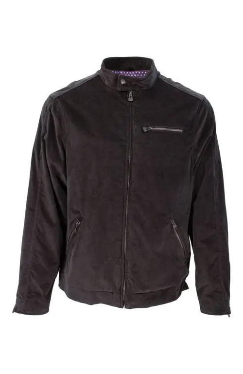 LORDS OF HARLECH Dean Stretch Velvet Biker Jacket - Black