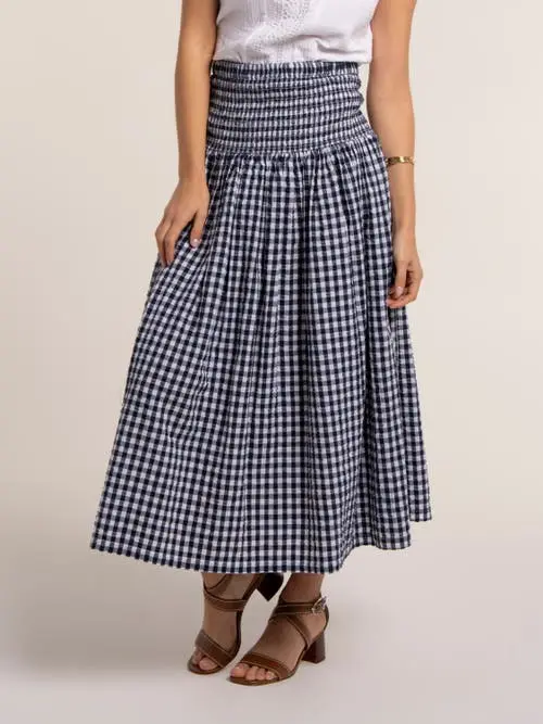 BRAKEBURN Gingham Teresa Midi Skirt - Navy