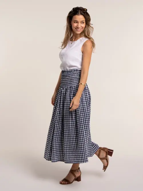 BRAKEBURN Gingham Teresa Midi Skirt