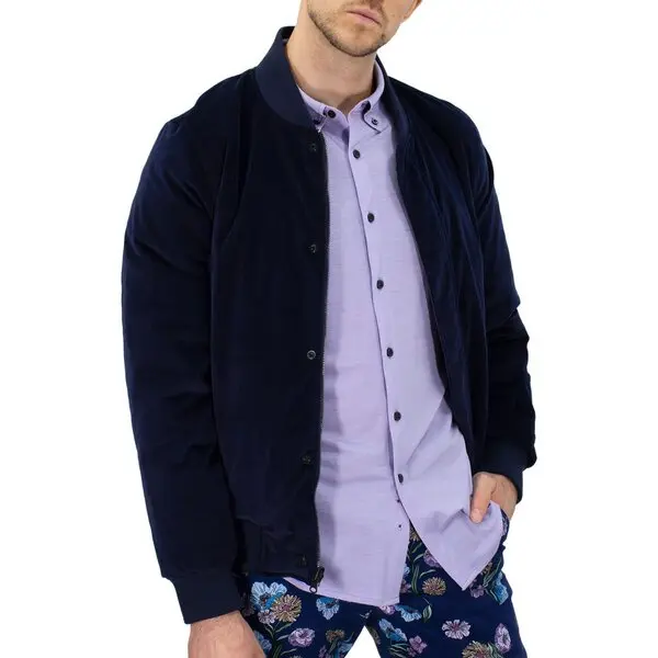 LORDS OF HARLECH Don Velvet Reversible Bomber Jacket - Navy