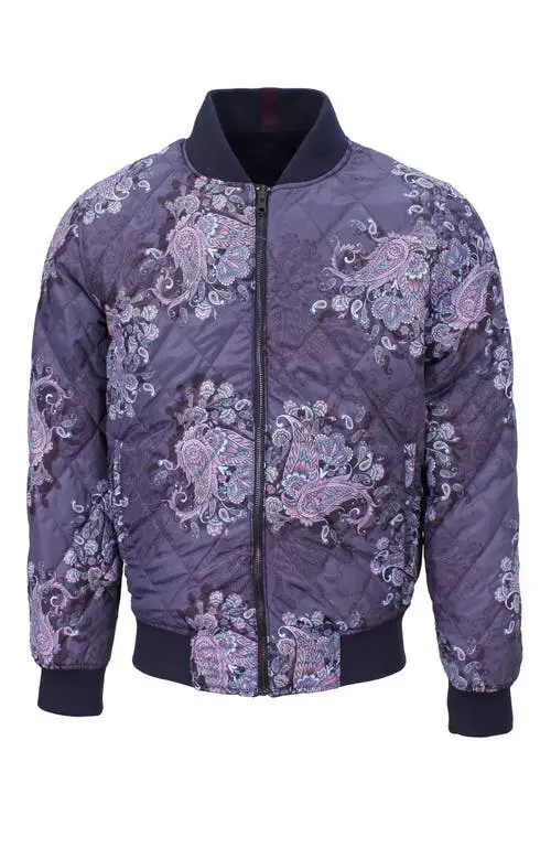 LORDS OF HARLECH Don Velvet Reversible Bomber Jacket - Navy