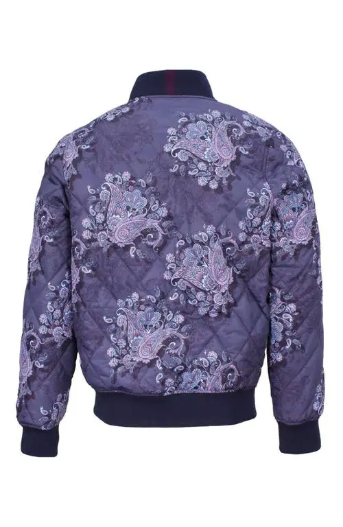 LORDS OF HARLECH Don Velvet Reversible Bomber Jacket - Navy