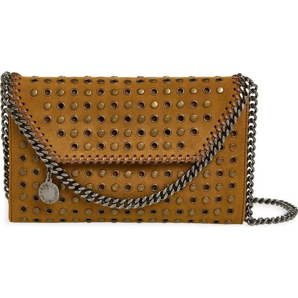 Stella McCartney Falabella Studded Faux Suede Wallet Crossbody Bag - Brandy