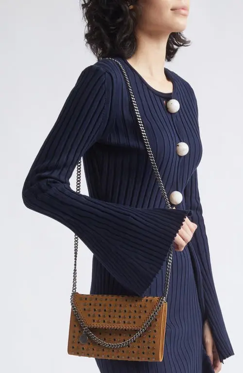 Stella McCartney Falabella Studded Faux Suede Wallet Crossbody Bag - Brandy