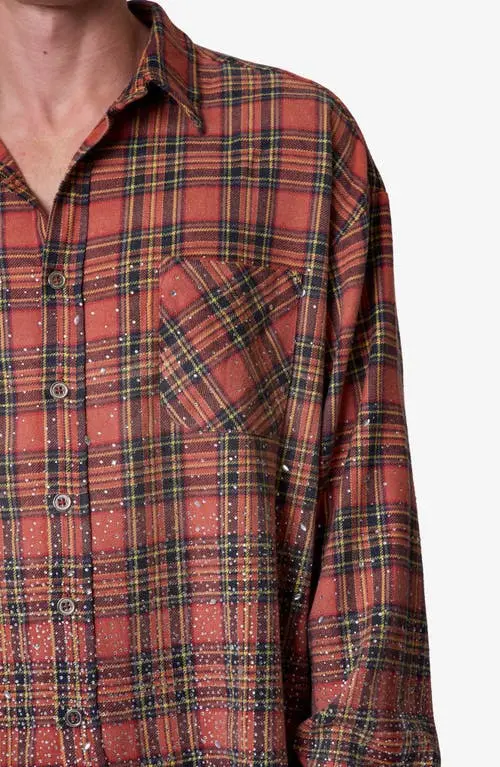 Mnml Rhinestone Flannel Button-up Shirt