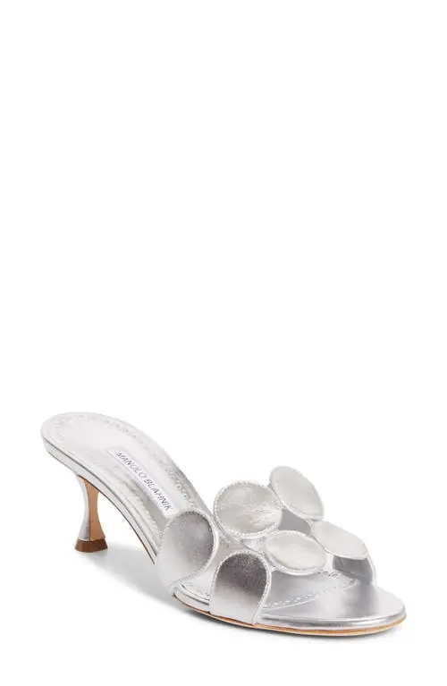 Manolo Blahnik Haribalmu Kitten Heel Sandal - Silver