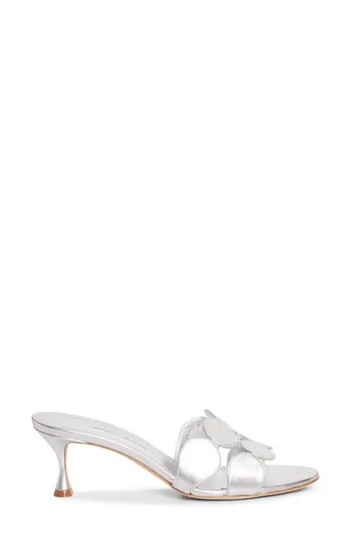 Manolo Blahnik Metallic Lambskin Kitten Heel Sandals