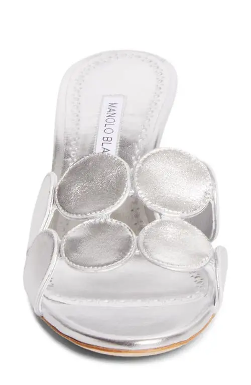 Manolo Blahnik Metallic Lambskin Kitten Heel Sandals