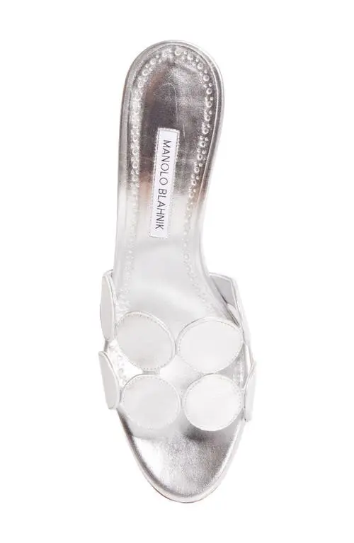 Manolo Blahnik Metallic Lambskin Kitten Heel Sandals